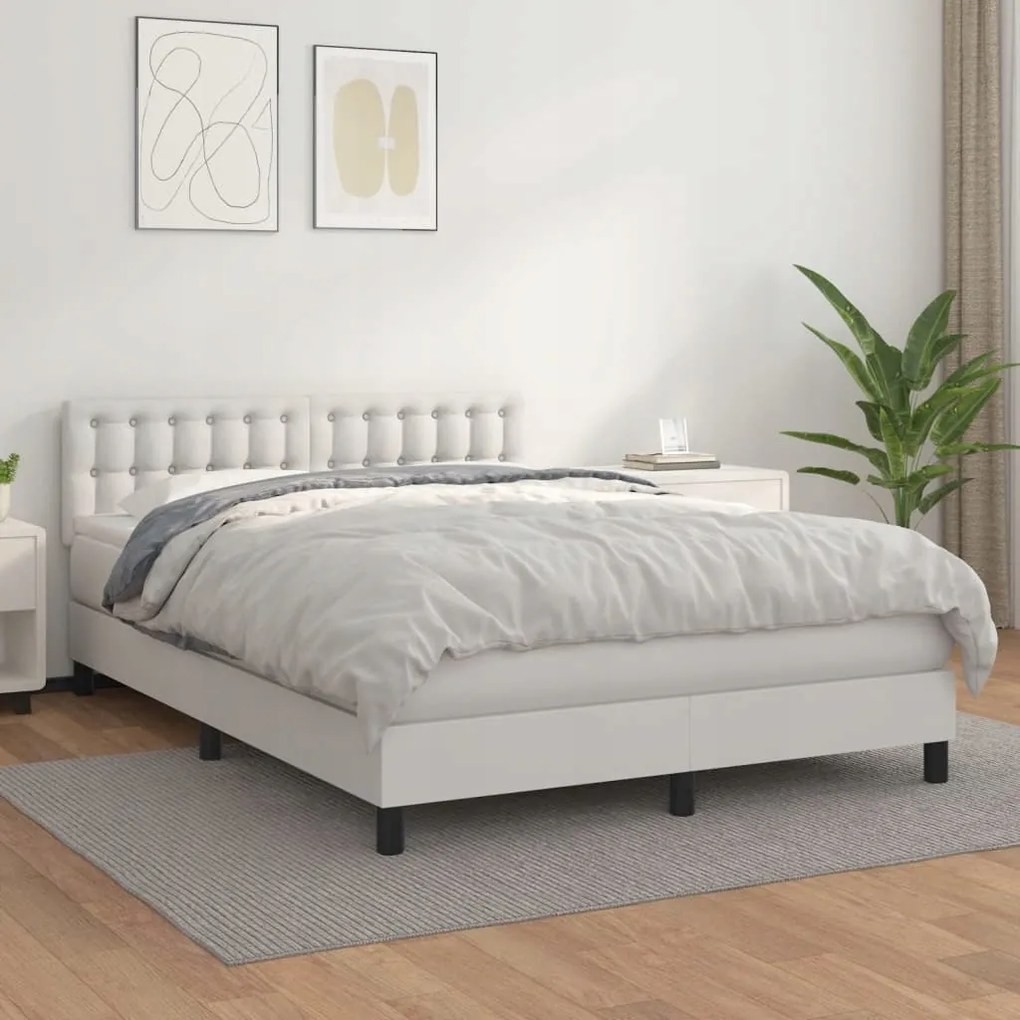 Box spring postel s matrací umělá kůže bílá