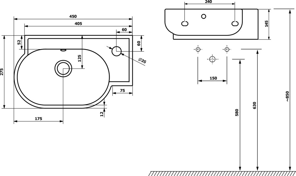 Sapho Yumo 3045 umývátko 45x28 cm