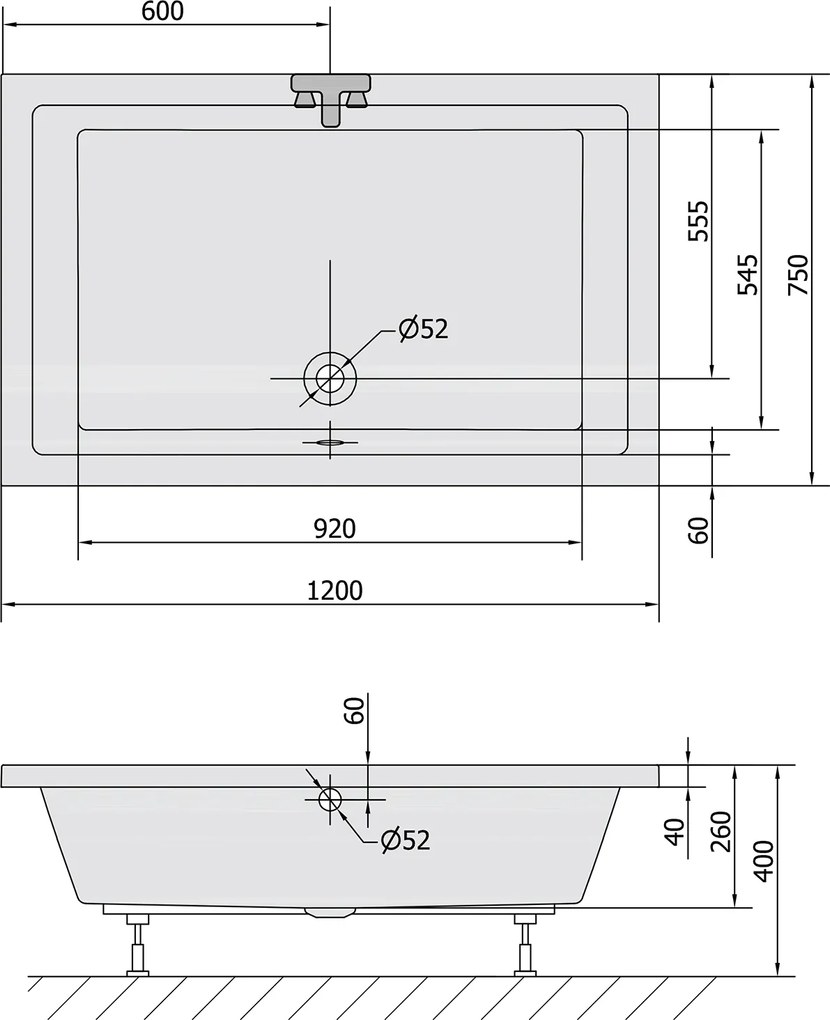 Polysan DEEP 120 x 75 x 26 cm 78796 sprchová vanička s konstrukcí