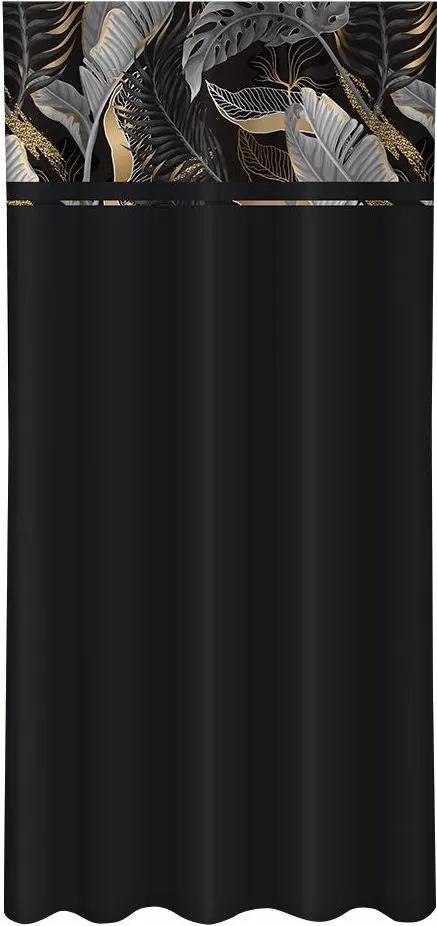 Klasický černý závěs s potiskem šedých a zlatých listů Šířka: 160 cm | Délka: 250 cm