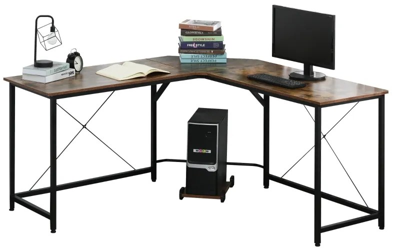 HOMCOM Rohový kancelářský / domácí PC stůl ve tvaru L v dekoru dřeva černá/hnědá 150 x 150 x 75 cm