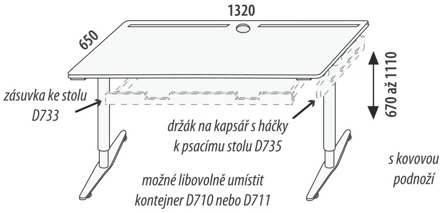 Stůl s podnoží 1320 mm Domestav D732 Materiál: Buk cink, Povrchová úprava: Moření