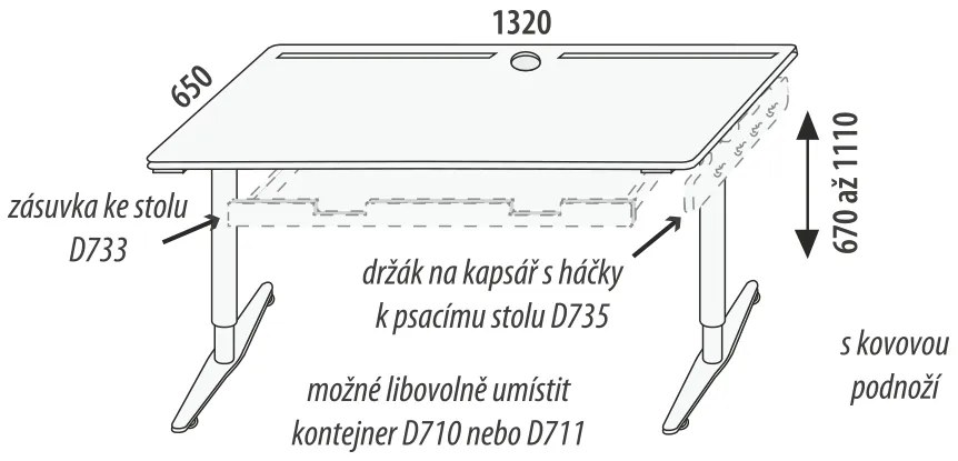 Stůl s podnoží 1320 mm Domestav D732 Materiál: Buk cink, Povrchová úprava: Přírodní provedení