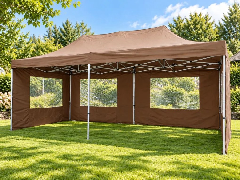 Nůžkový párty stan 3 × 6 m s bočními stěnami, béžový
