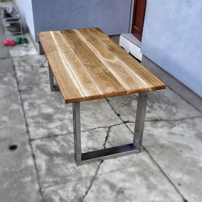 KULHÁNEK Zahradní stůl s nerezovou podnoží Odstín nátěru: lazura - teak, Velikost desky: 300x100 cm