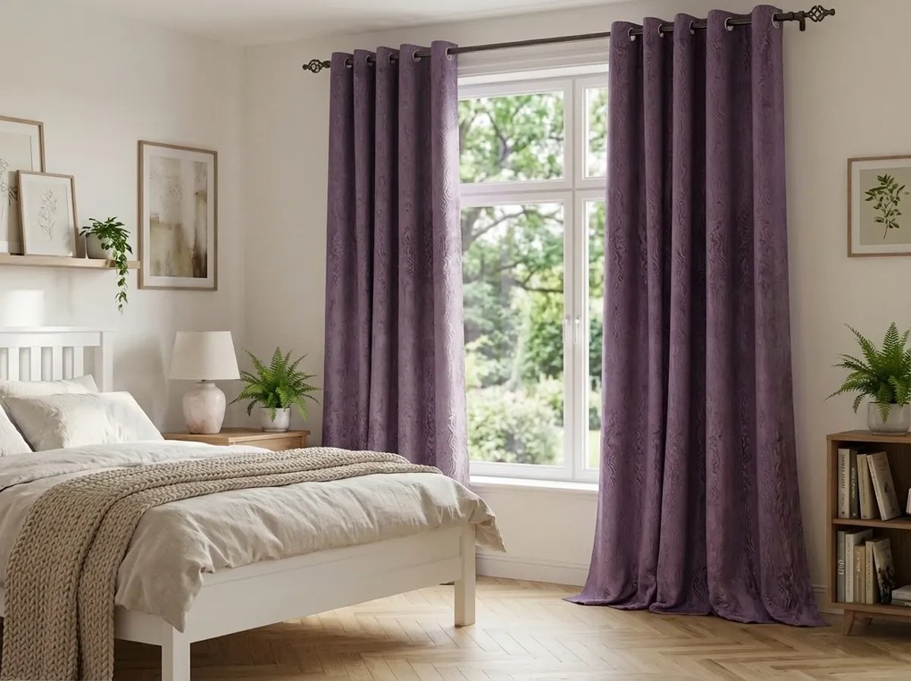 Zatemňovací závěs DUNES VELVET 140x250 cm, fialový Zavěšení: Řasící páska