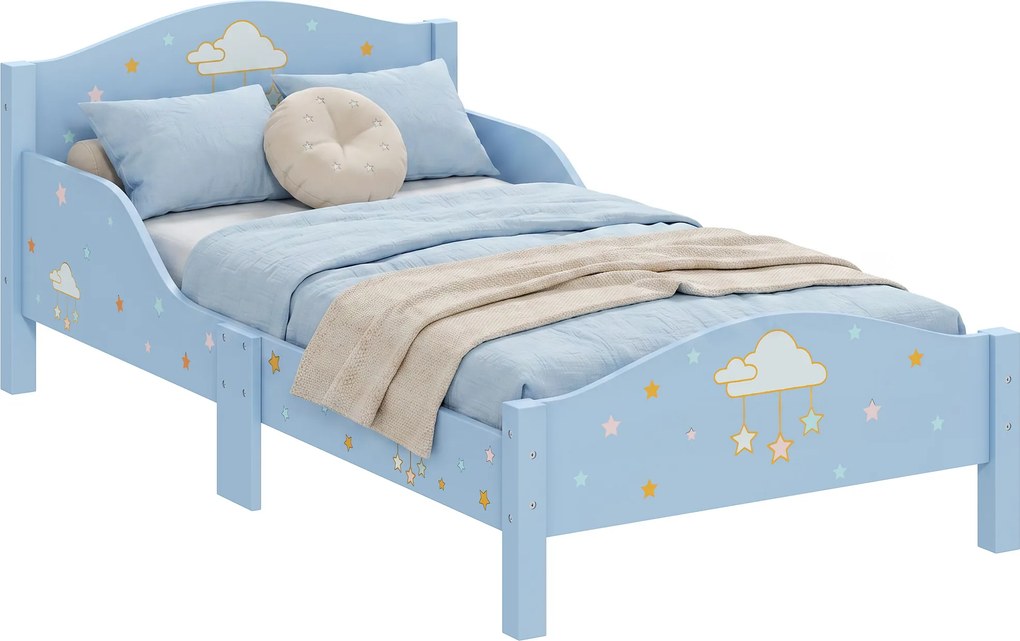 AIYAPLAY Montessori dětská postel 3-6 let, 146x76,5 cm, boční zábrany proti pádu, tvar obláčku pro dětský pokoj, modrá