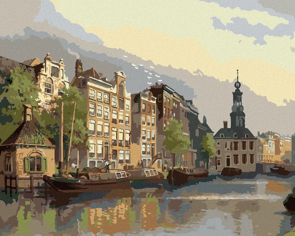 zuty zuty - malování podle čísel - pohled na mincovnu v amsterdamu, 40x50 cm, plátno