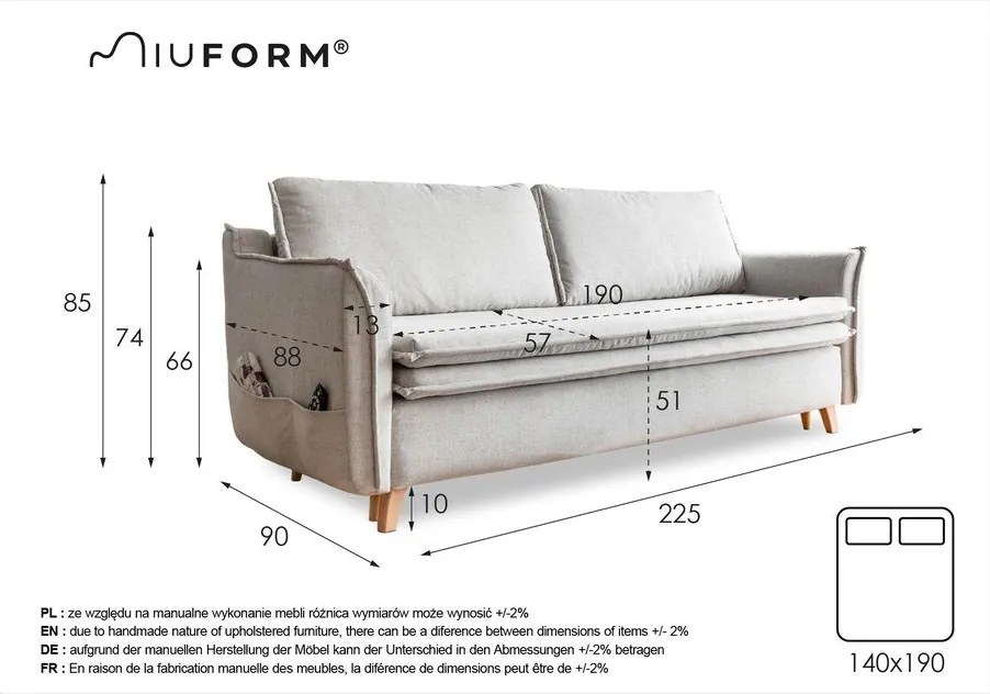 Béžová sametová rozkládací pohovka 225 cm Charming Charlie – Miuform
