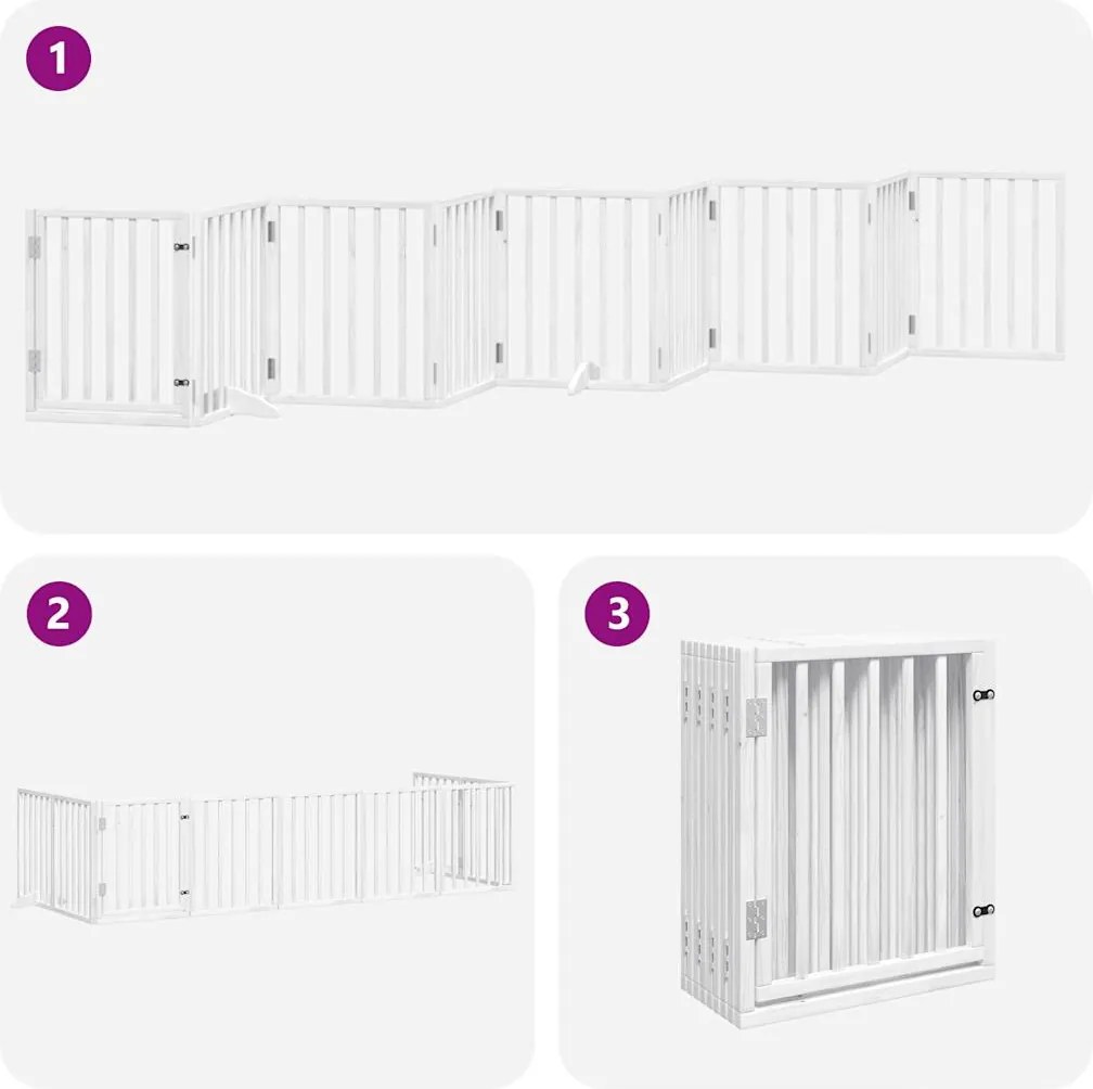 Zábrana pro psy s dvířky skládací 9 panelů bílá 450 cm topol 3155535