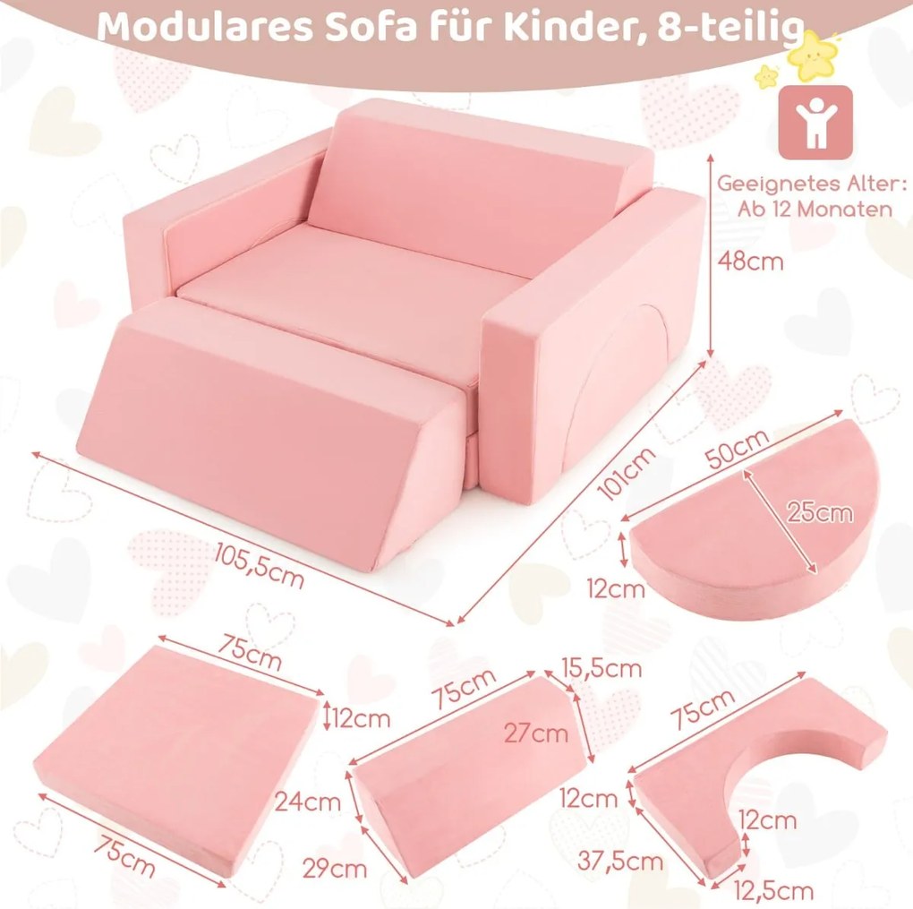 Costway Modulární dětská pohovka Play Sofa Modulární pohovka s odnímatelným