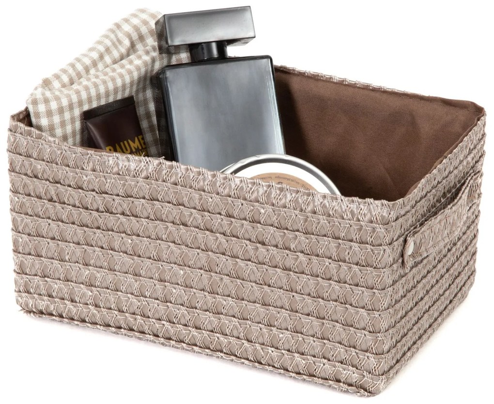 Úložný košík Compactor LILOU, tkaný polypropylen, 23 x 15 x 12 cm, Taupe, šedo-béžový