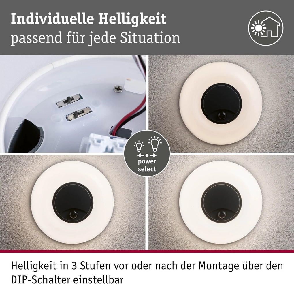 P 94956 LED venkovní nástěnné svítidlo Aureva pohybové čidlo IP65 kruhové 220mm 2200 - 4000K 20,5W 230V antracit/bílá polykarbonát - PAULMANN