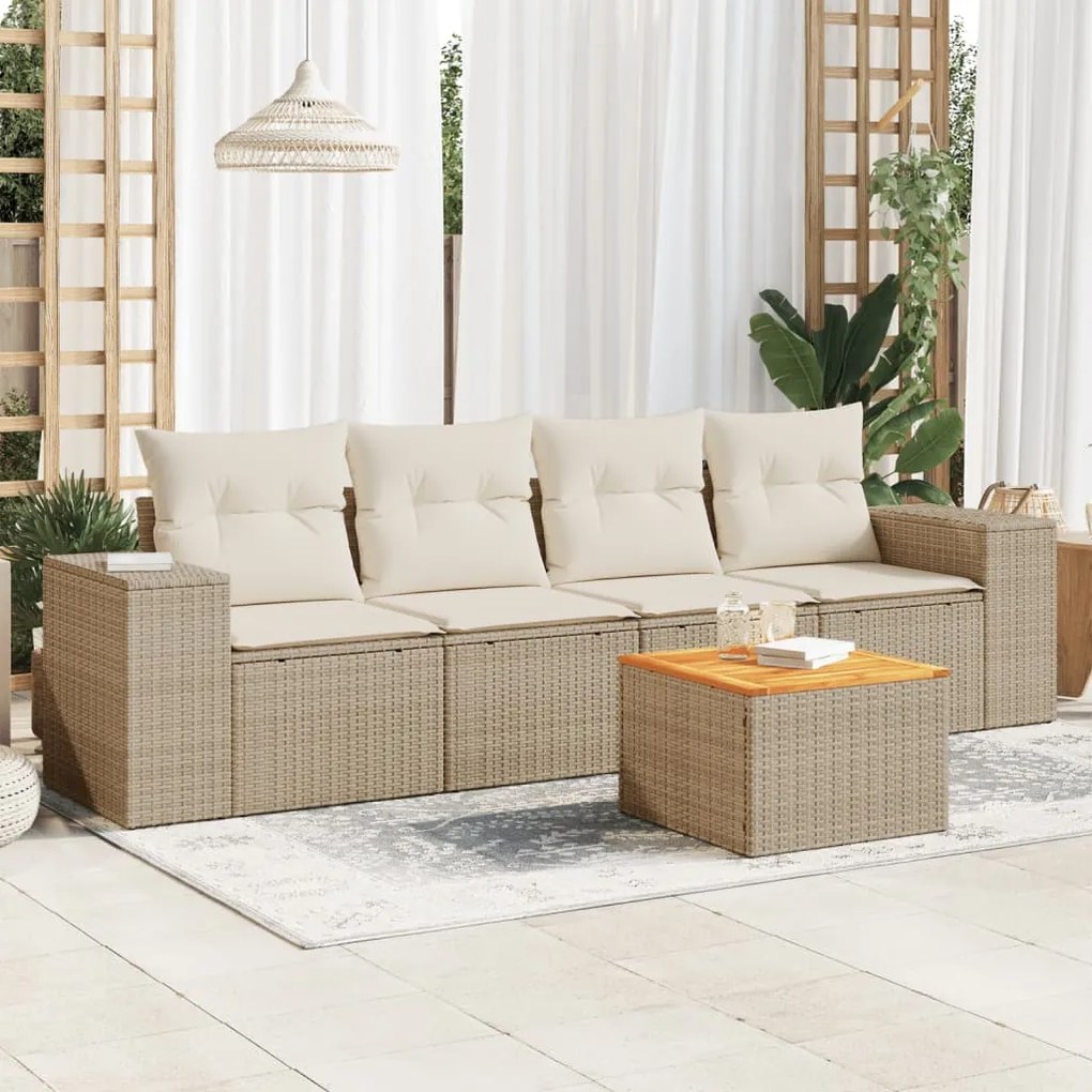 5dílná zahradní sedací souprava s poduškami béžová polyratan 3225323