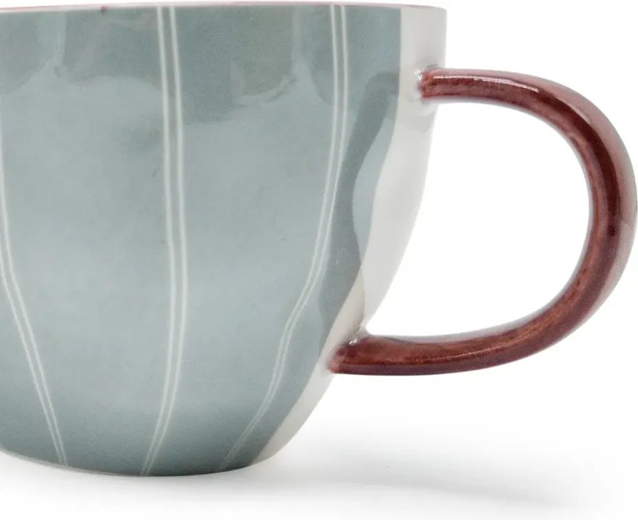 Porcelánový hrnek Line, 300 ml – šedý strukturovaný design s květinovým motivem