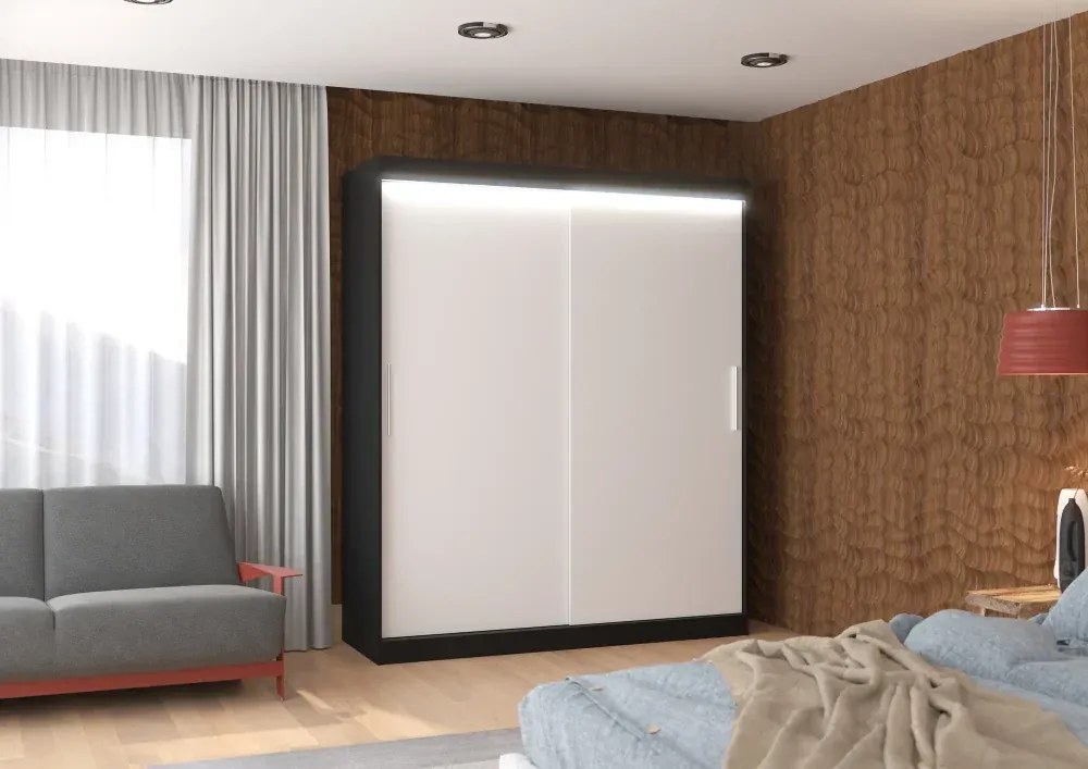 Posuvná skříň s LED osvětlením LINCOLN 180 černá – bílá