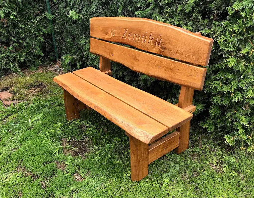 KULHÁNEK Zahradní lavice s vyfrézovaným jménem Délka: 250 cm, Odstín nátěru: lazura - ořech