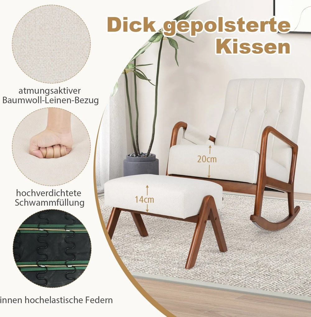 Costway Houpací křeslo s osmanským polstrovaným houpacím křeslem s opěradlem