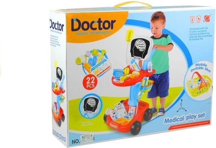 LEAN Toys Dětský lékařský vozík s příslušenstvím 22 prvků