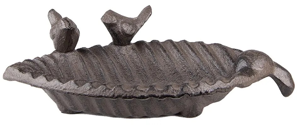 Hnědé litinové pítko/ krmítko pro ptáčky ve tvaru listu - 19*10*5 cm