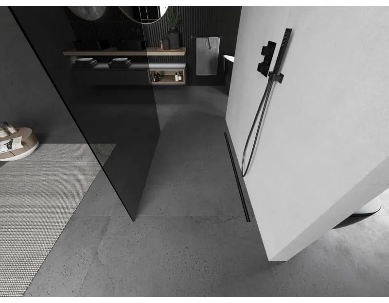 Mexen Kioto, sprchová zástěna Walk-In 100 x 200 cm, 8mm šedé sklo, grafitový profil, 800-100-002-66-40