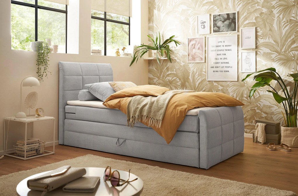 XXXLutz POSTEL BOXSPRING, 100/200 cm, světle šedá MID.YOU - Postele s úložným prostorem - 002220045103