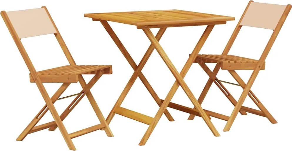 3dílný bistro set béžový textil a masivní dřevo 3281871