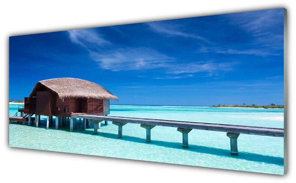 akrylový obraz Moře Pláž Dům Architektura 125x50 cm