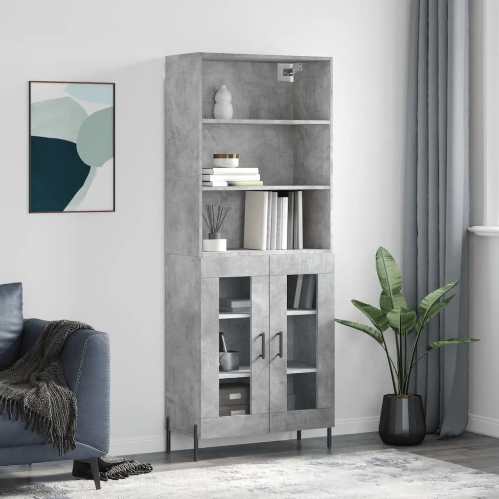 Skříň highboard betonově šedá 69,5x34x180 cm kompozitní dřevo