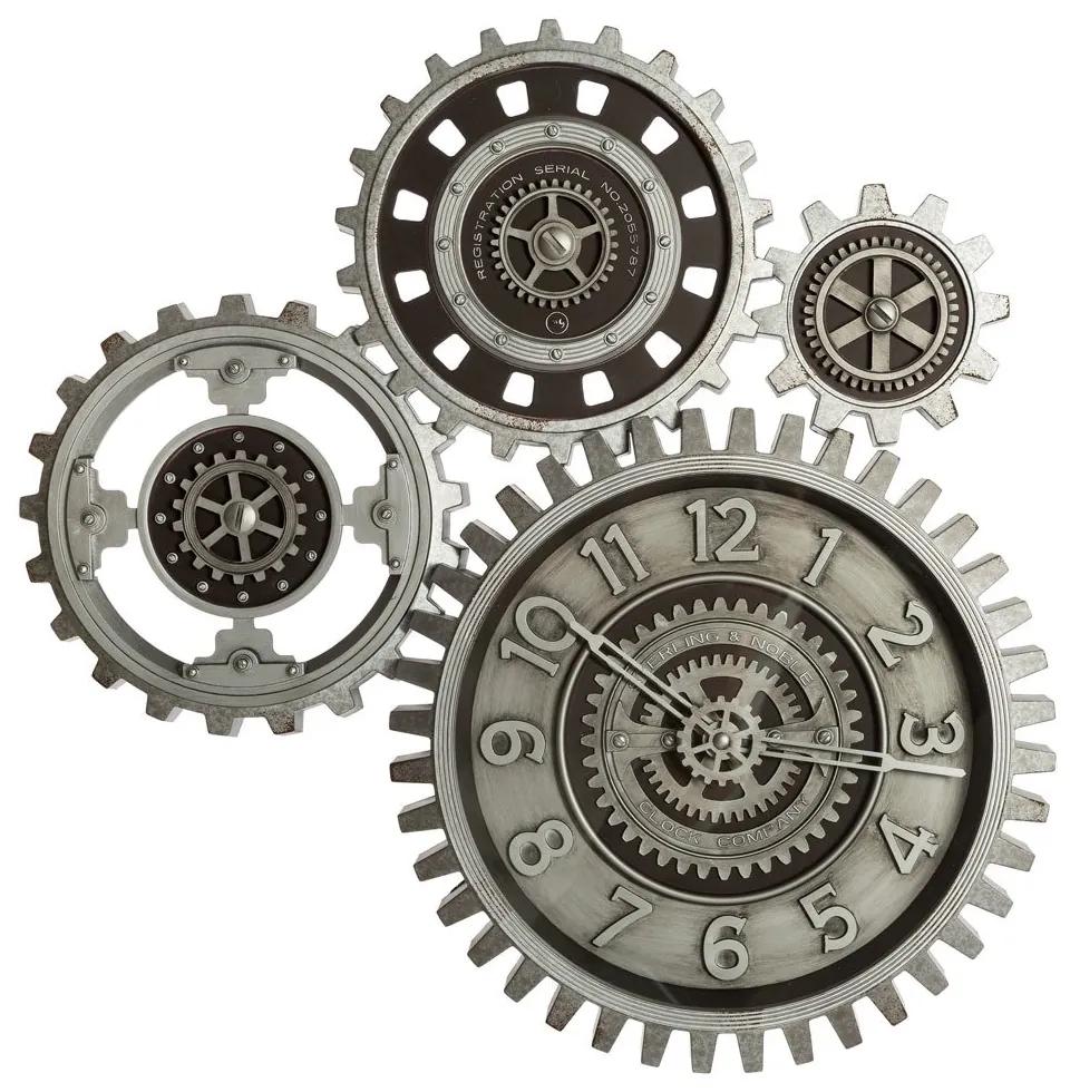 Nástěnné hodiny složené ze čtyř ozubených kol, vyrobené z polystyrenu, ABS a skla (3560238330197)