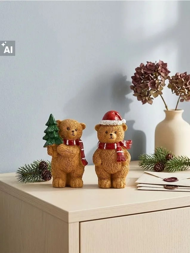 Sinsay - Stojící vánoční dekorace ve tvaru medvídků s vánočním stromkem 2 pack - vícebarevná