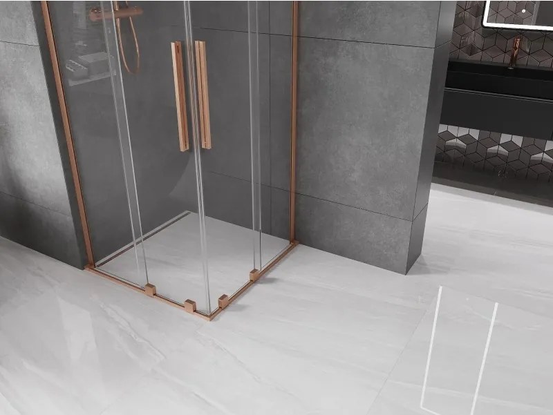 Mexen Velar L Duo, sprchový kout s posuvnými dveřmi 100 x 100 cm, 8mm čiré sklo, měděná matná, 871-100-100-02-03-65