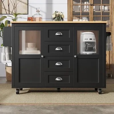 Aosom Kuchyňský ostrov s nastavitelnou pracovní deskou, dvěma dveřmi a čtyřmi zásuvkami, 137,9 x 45/73 x 92,5 cm, černá