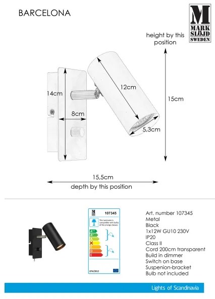 Markslöjd 107345 - Stmívatelné nástěnné bodové svítidlo BARCELONA 1xGU10/12W/230