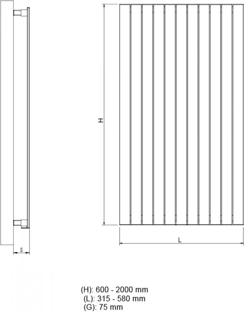 Instalprojekt Koupelnový radiátor COVER V NEW Barva radiátoru - Bílá, Rozměr radiátoru - 421 x 1600, výkon 683 W, Typ připojení - Středové 50 mm RADCOVVN1600835