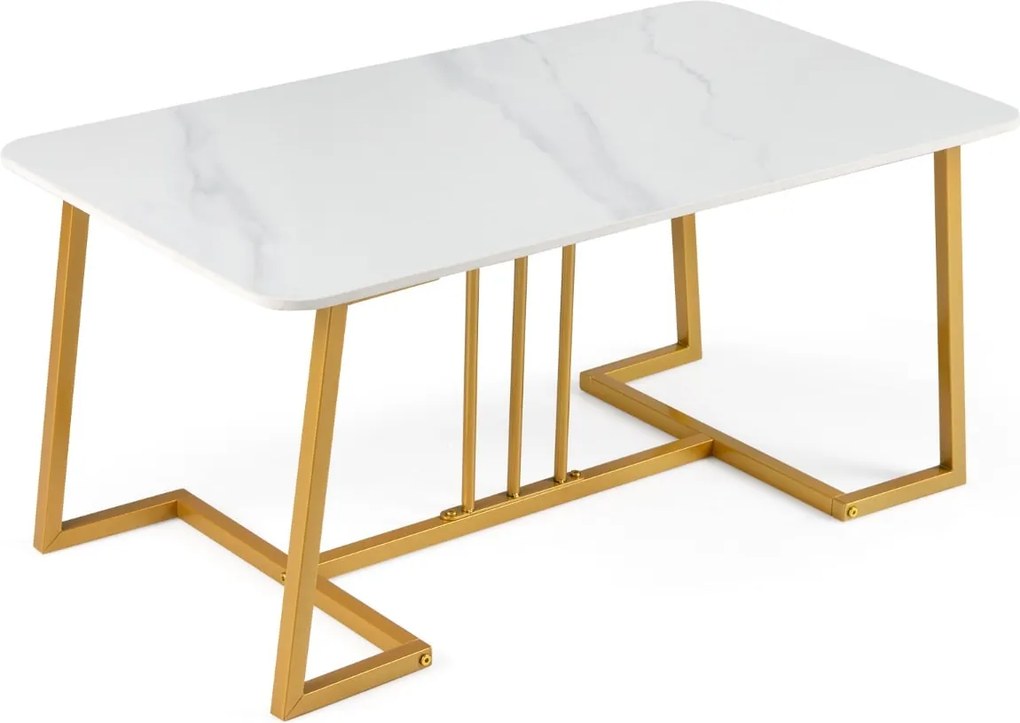Costway Konferenční stolek umělý mramor 90 cm kovový rám protiskluzový moderní