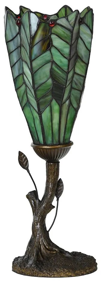 Zelená stolní lampa Tiffany ve tvaru květu - Ø 15*42 cm E14/max 1*25W