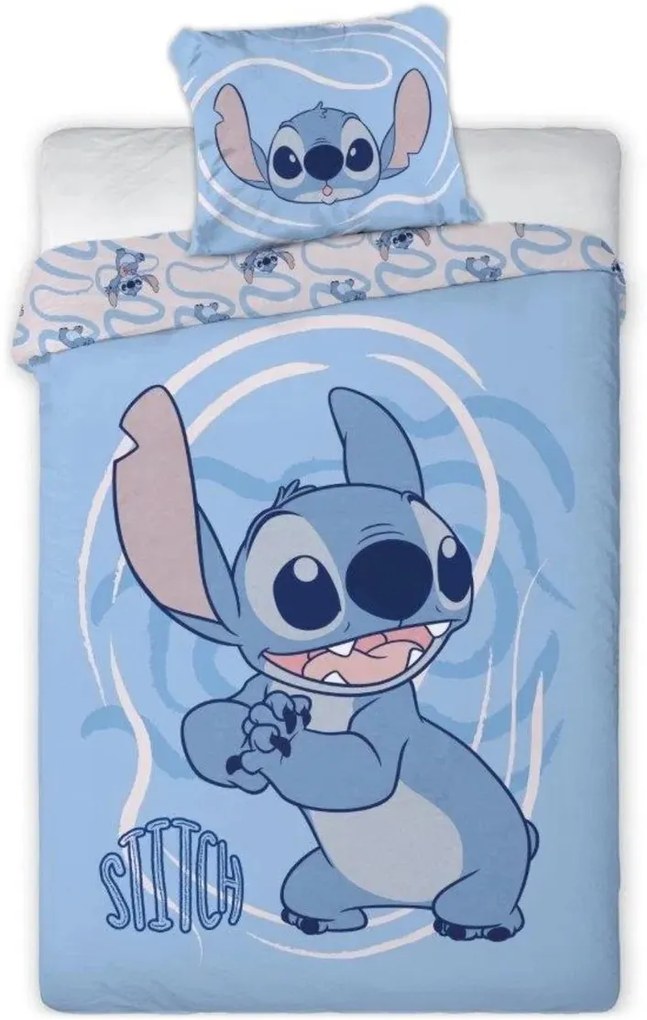 Bavlněné ložní povlečení Stitch v modré barvě pro kluky - 100% bavlna - 70 x 90 cm + 140 x 200 cm
