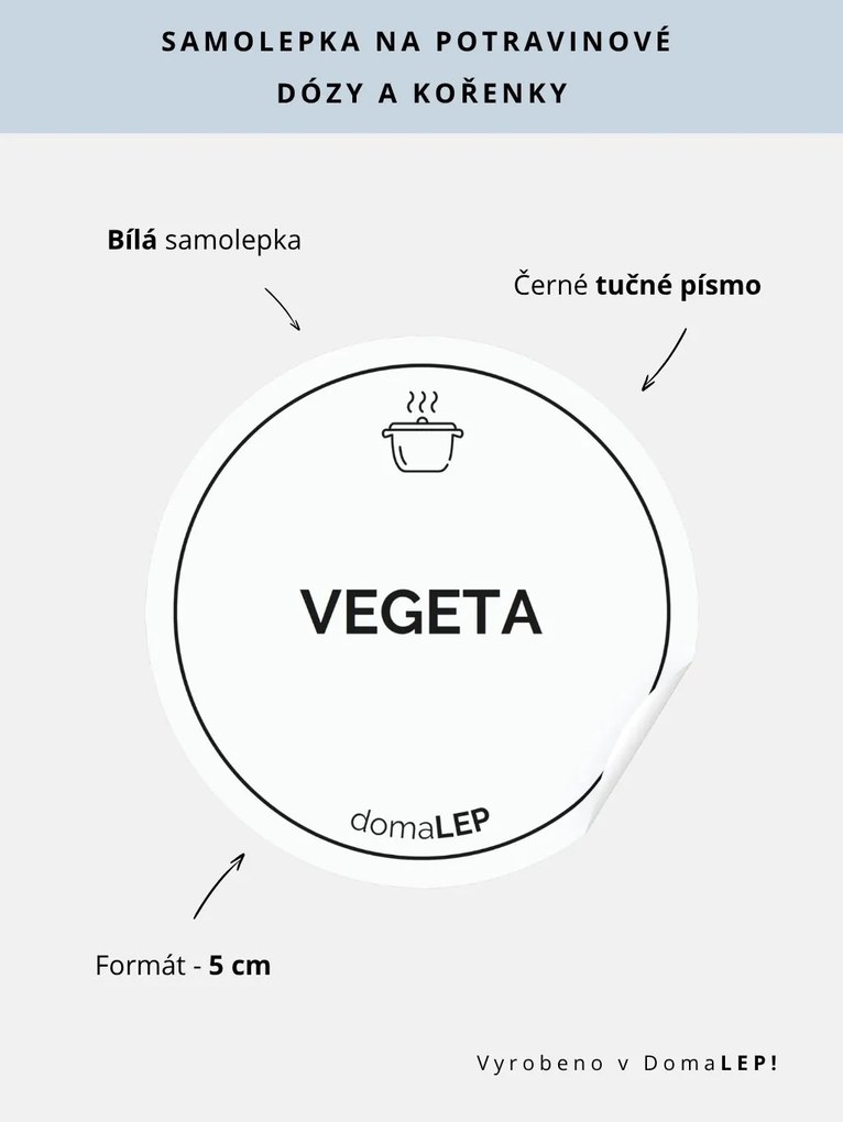 Samolepka na kořenky VEGETA bílá 5 cm tučné písmo