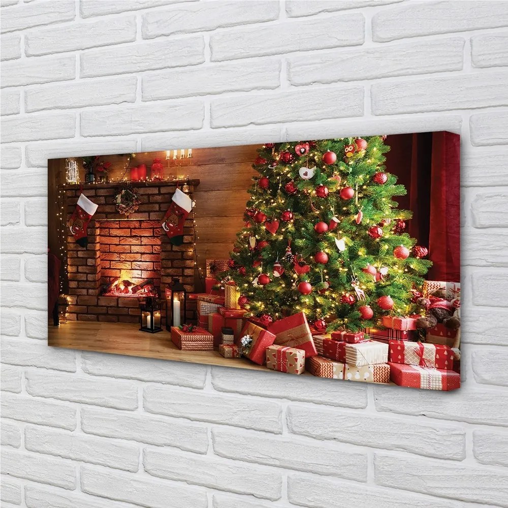 Obrazy na plátně Krbová dárky vánoční stromky 100x50 cm