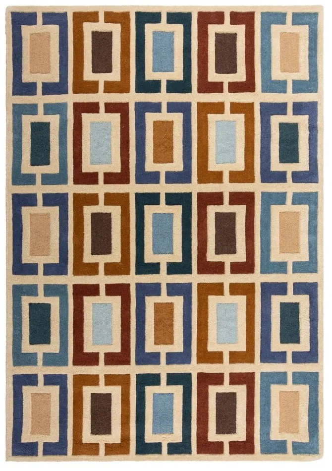 Modro-oranžový ručně tkaný vlněný koberec 80x150 cm Retro Blocks – Flair Rugs
