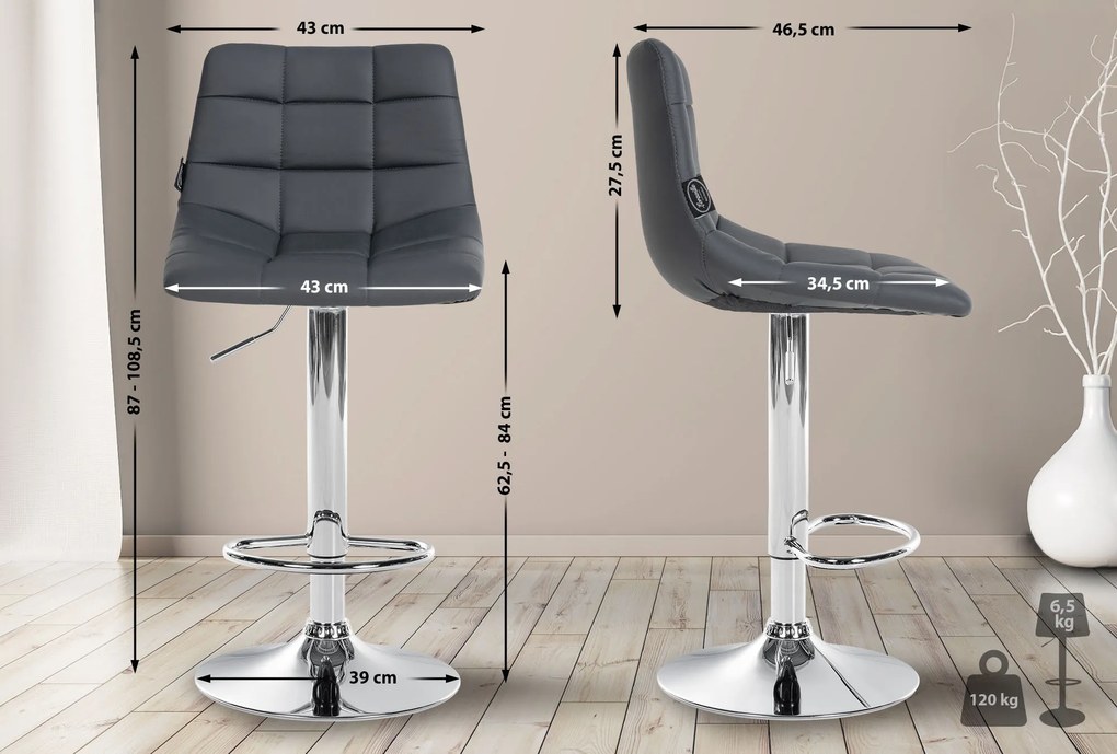 Barová židle Jerry umělá kůže chromovaná konstrukce – šedá