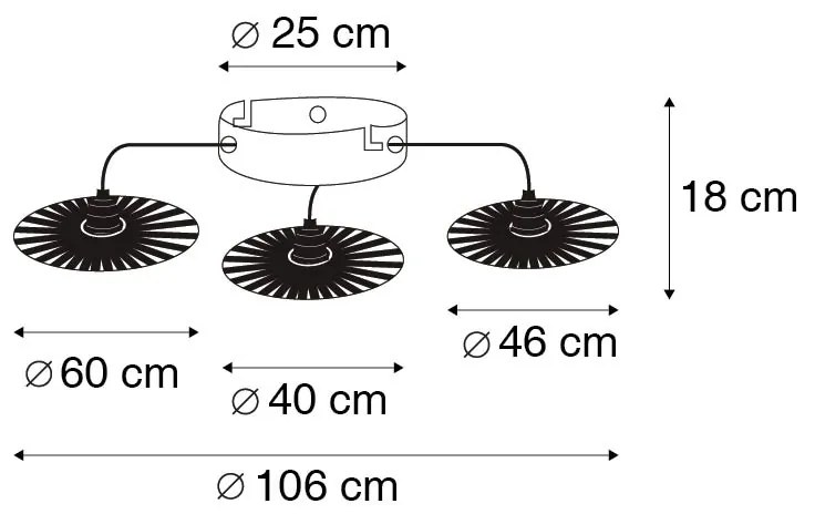 Rustikální stropní svítidlo černé 3-světlo - Leia