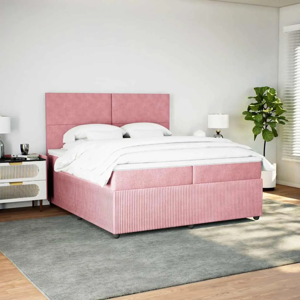 Box spring postel s matrací růžová 200x200 cm samet 3292429