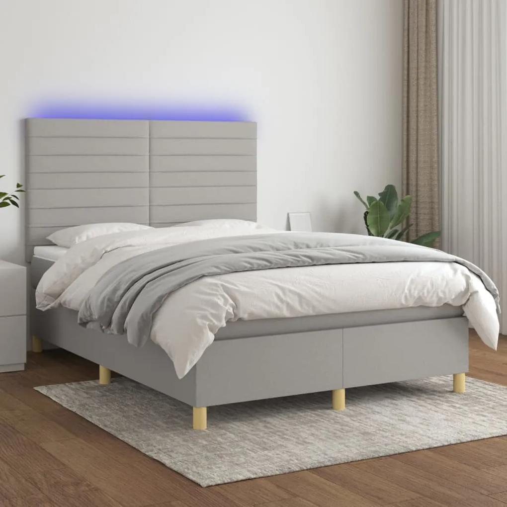 Box spring postel s matrací a LED světle šedá 140x200 cm textil,  3135517