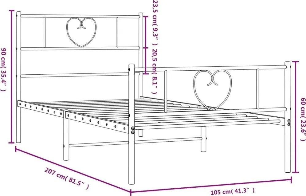 vidaXL Kovový rám postele s hlavovým a nožním čelem 100 x 200 cm [355476] Barva: Bílá