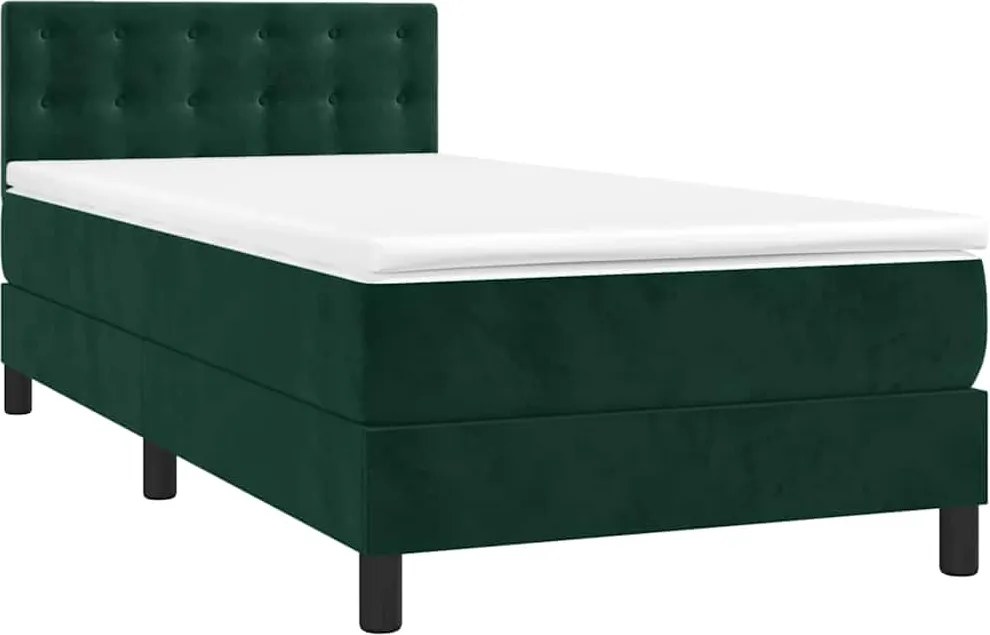 Box spring postel s matrací a LED tmavě zelená 90x200 cm samet 3134624
