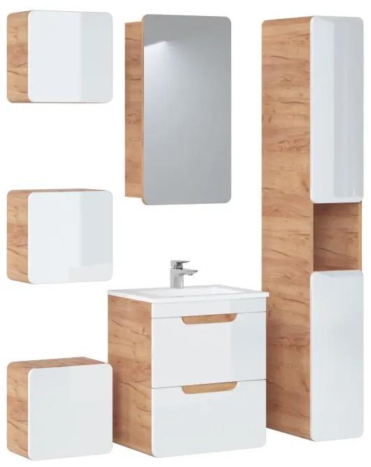 COMAD Koupelnová sestava - ARUBA white, 50 cm, sestava č. 15, dub craft/lesklá bílá