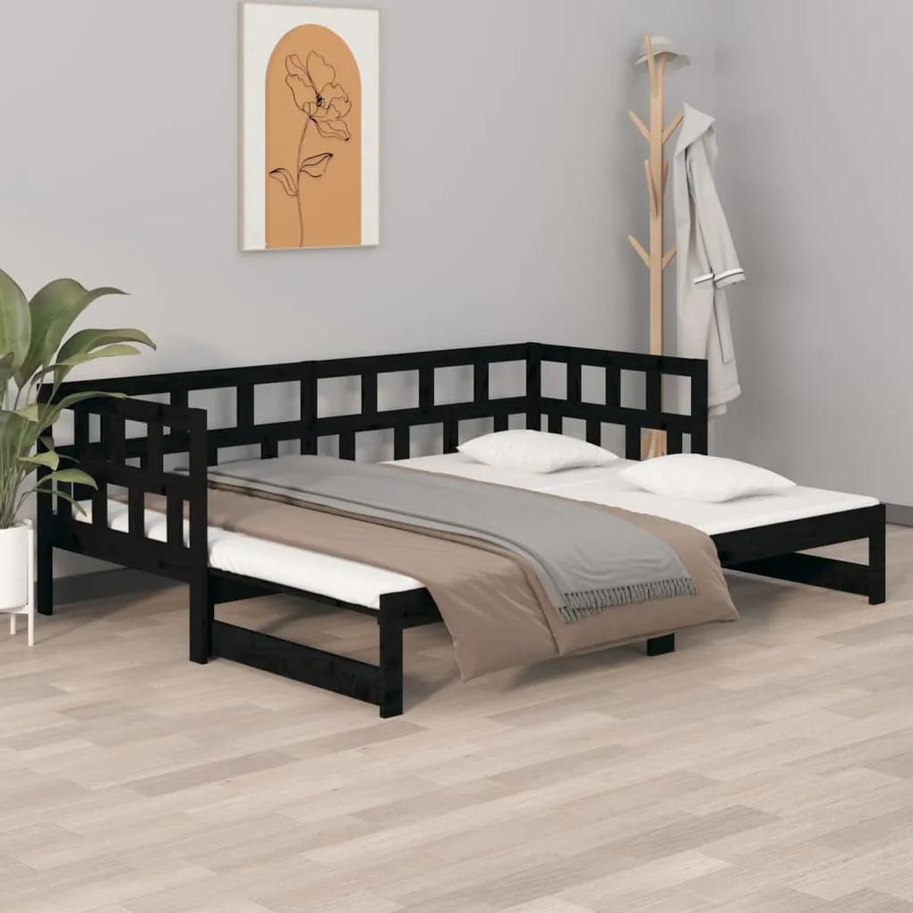 820236 vidaXL Výsuvná postel černá masivní borovice 2x (90 x 190) cm