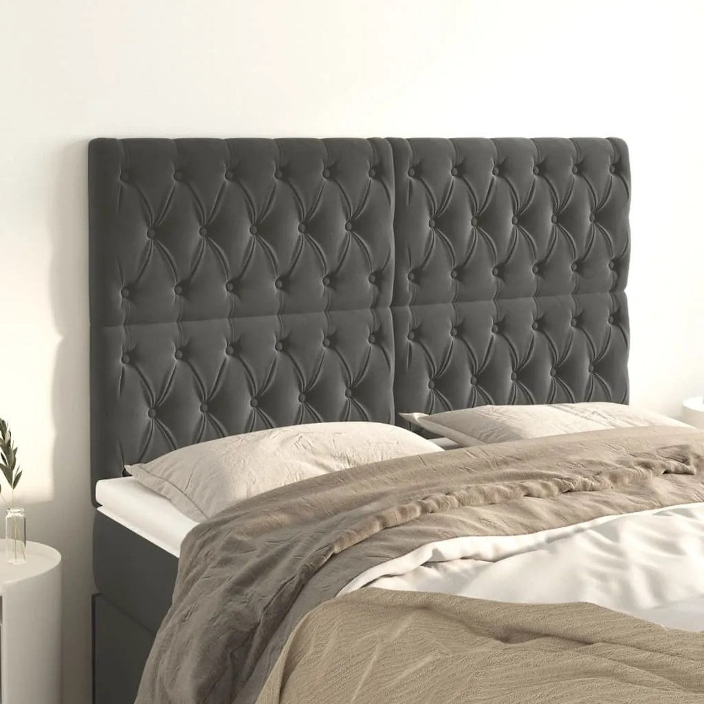 Čelo postele tmavě šedé 160x7x118/128 cm sametové 3116723